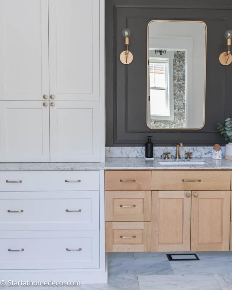 How to Style a Bathroom Around a Natural Wood Vanity - Brooke Nicole Larsen